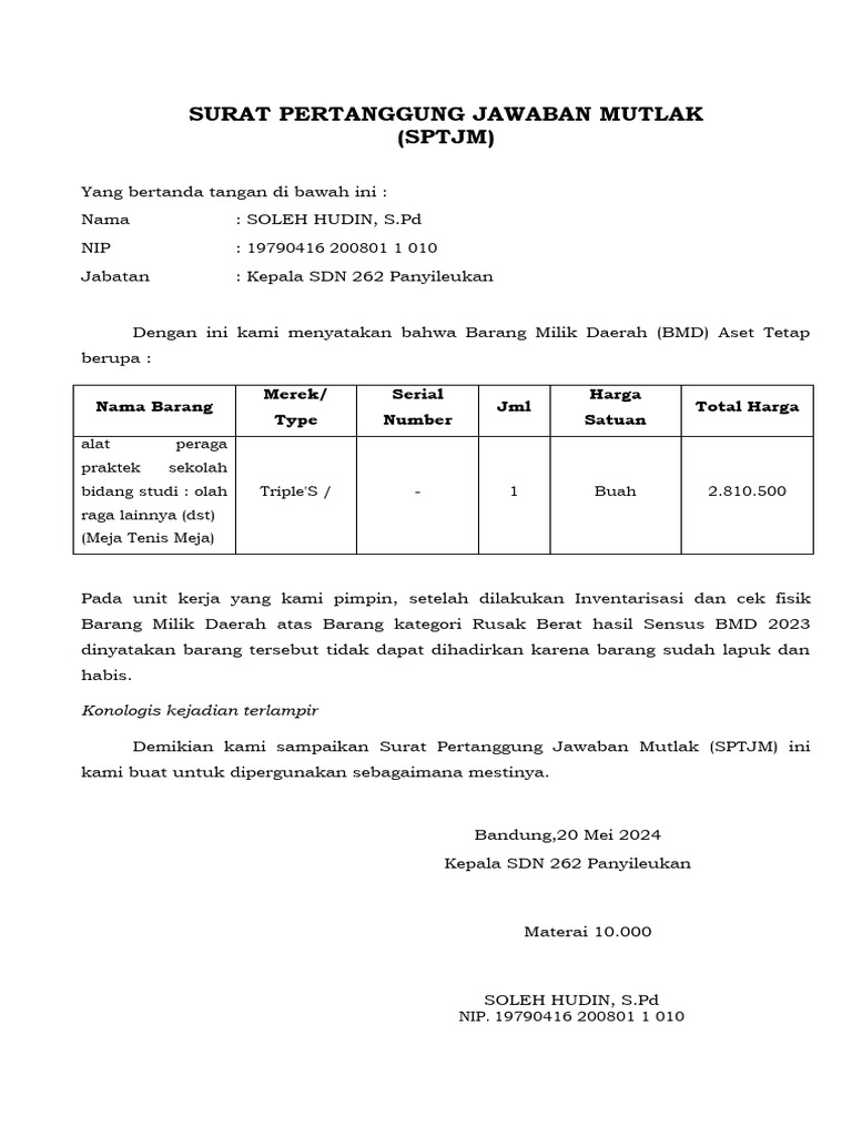 SPTJM Penghapusan BMD 2024 | PDF