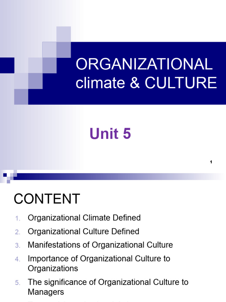OB-MA Unit 5-Org'al Culture &climate | PDF | Organizational Culture ...