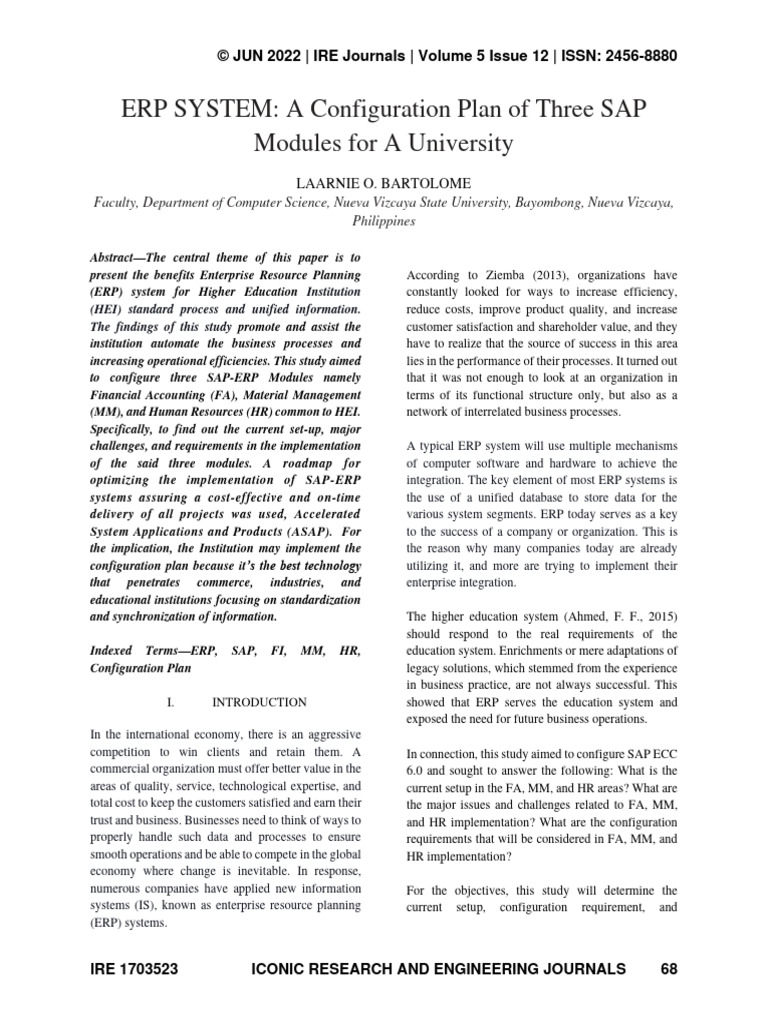 ERP SYSTEM: A Configuration Plan of Three SAP Modules For A University ...