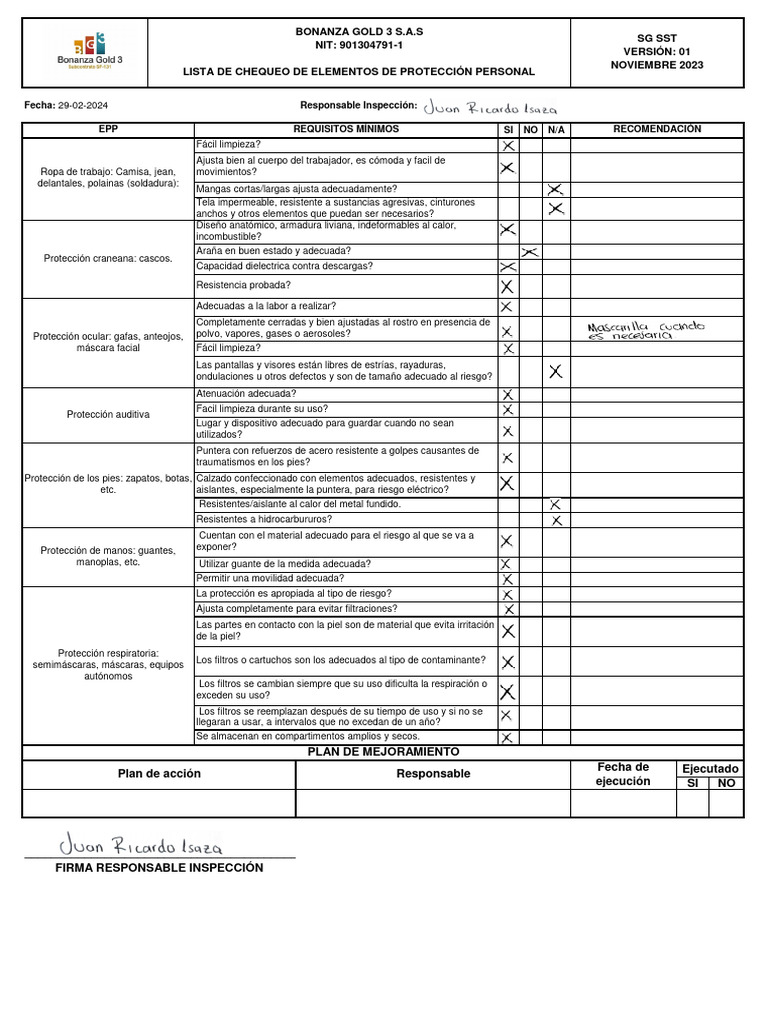 2.lista de Chequeo EPP | PDF | Guante