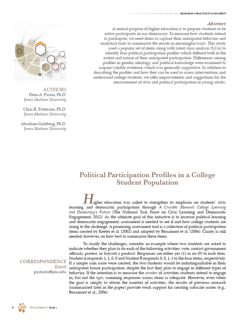 Political Participation Profiles in A College RPA | PDF | Sampling ...