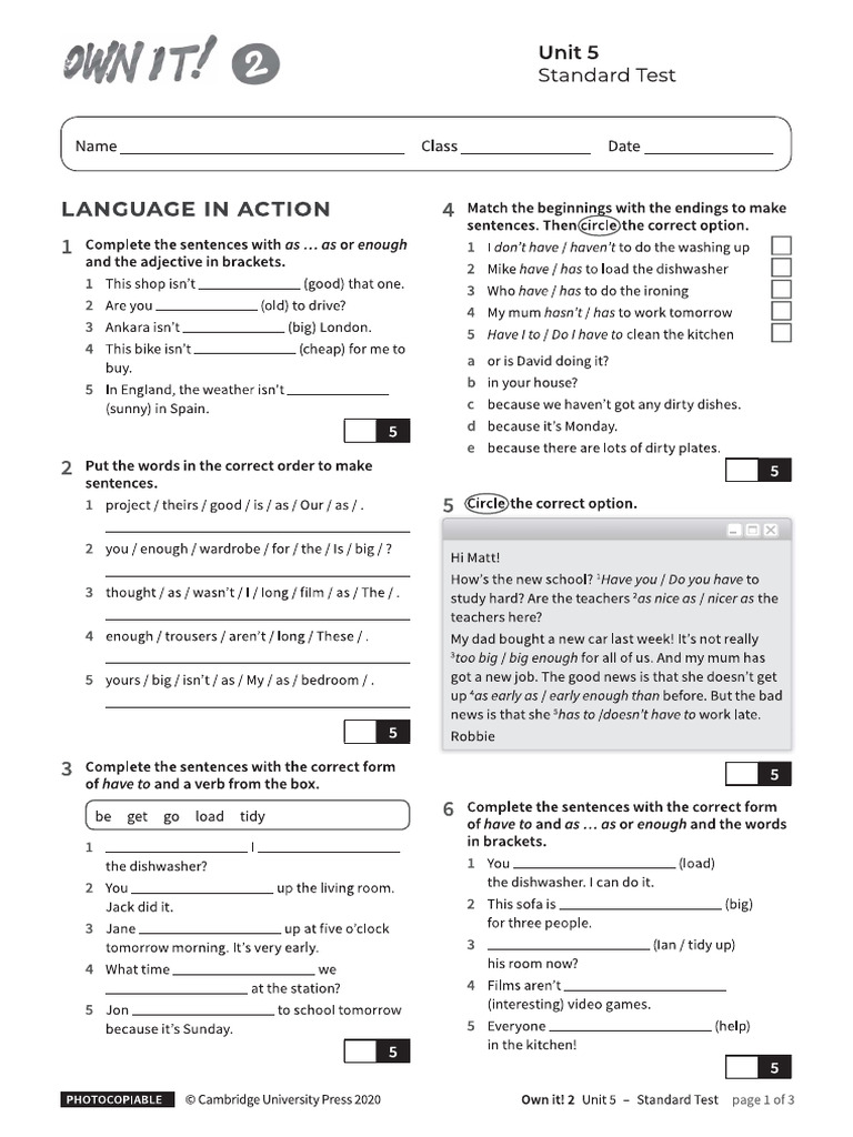 Test 5 U5 Standard Juniors D - 2024 | PDF