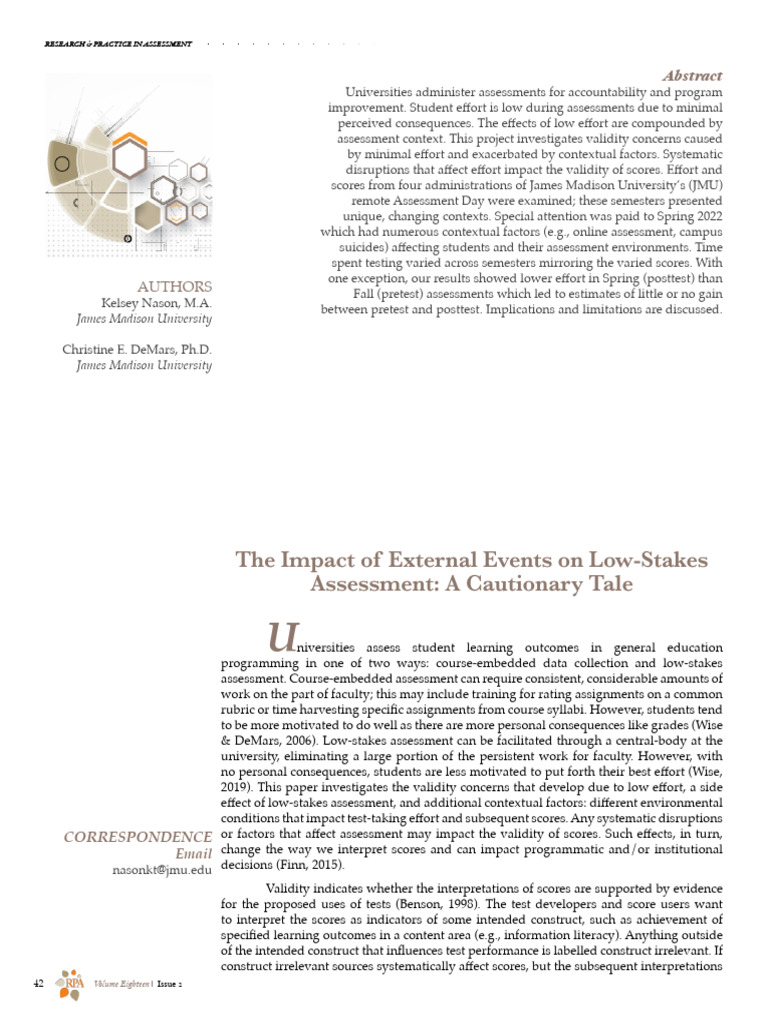 The Impact of External Events On Low Stakes Assessment RPA | PDF ...