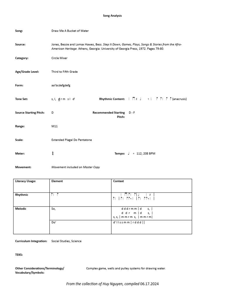 Song Analysis: Draw Me A Bucket of Water | PDF