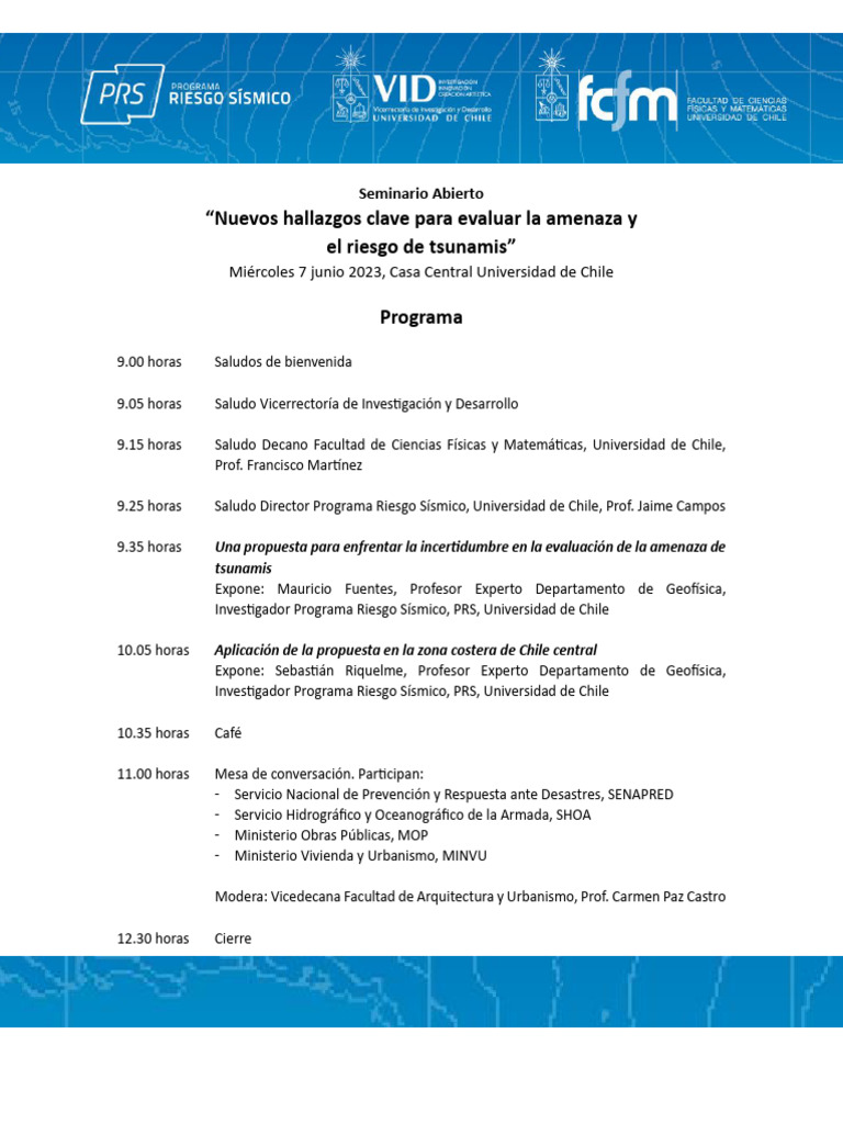 Programa Seminario Tsunamis PRELIMINAR | PDF