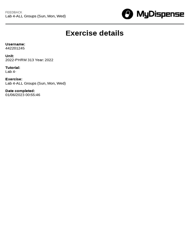 Lab 4-ALL Feedback Summary | PDF | Medical Prescription | Pharmacology