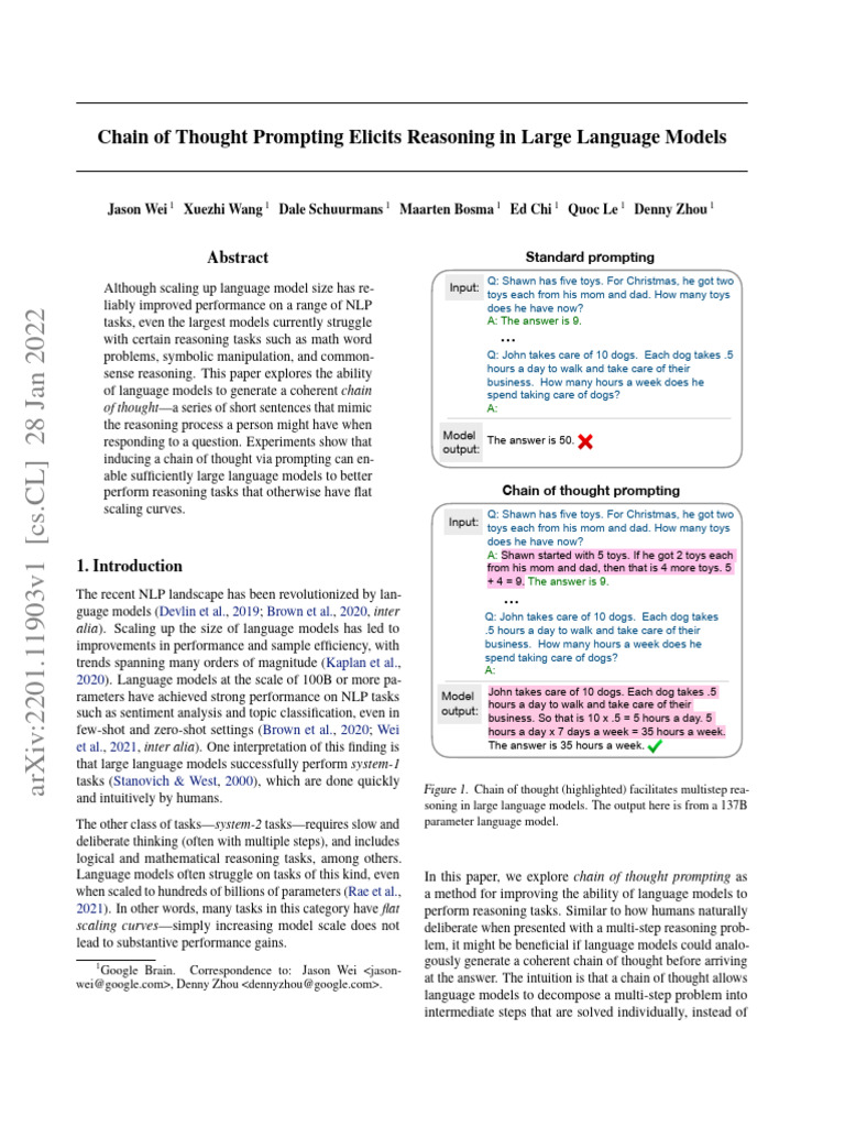 2201.11903v1 Chain of Thought Prompting Elicits Reasomning in LLM | PDF | Thought | Reason