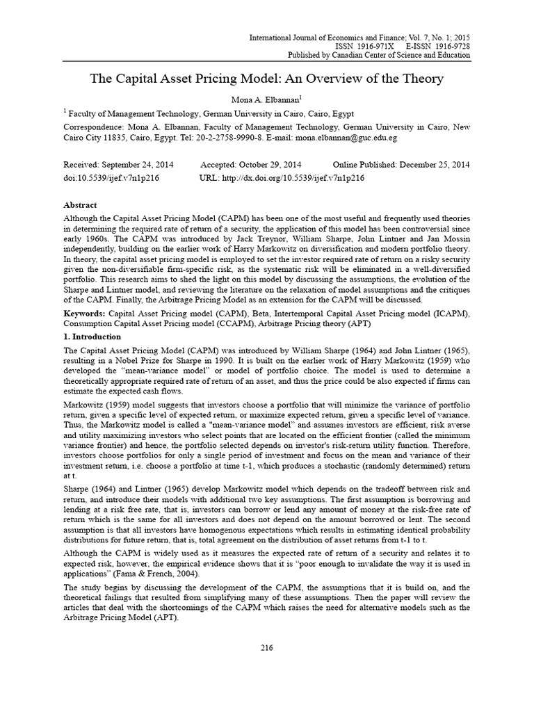 Overview of the Capital Asset Pricing Model | PDF | Modern Portfolio ...