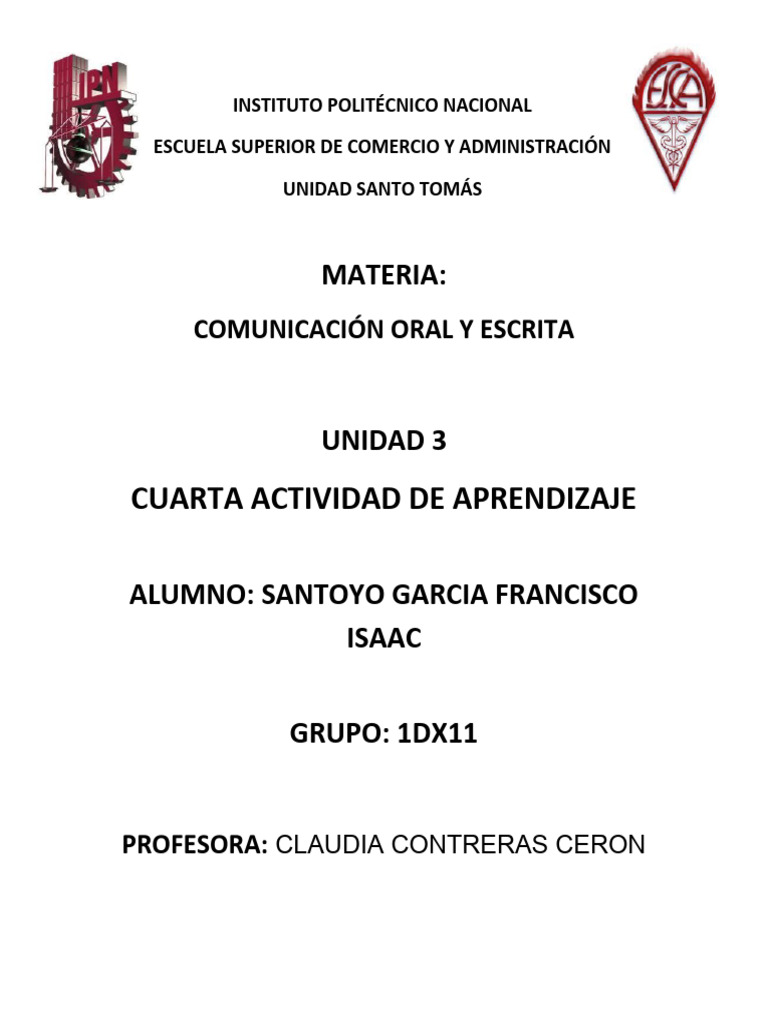 U3 A4 Cuarta Actividad de Aprendizaje | PDF | Comunicación | Aprendizaje