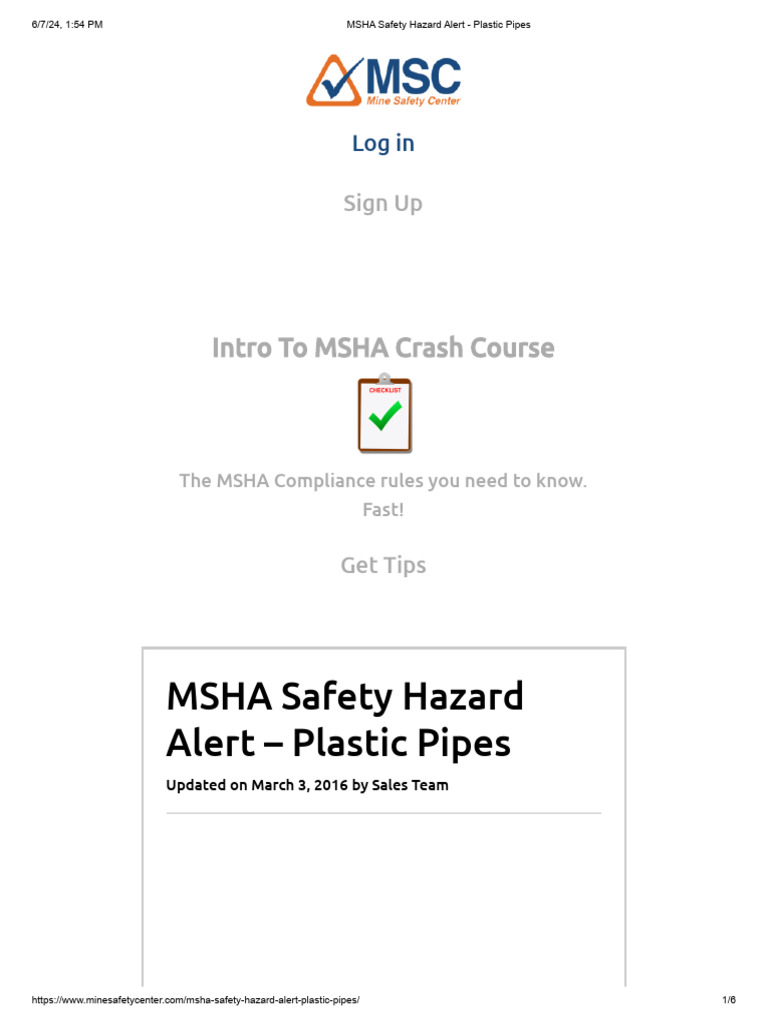MSHA Safety Hazard Alert - Plastic Pipes | PDF | Forklift | Crane (Machine)