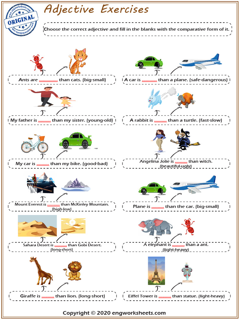 RF6ShhhaBd Comparative Forms of Adjectives Exercises For Kids and ...