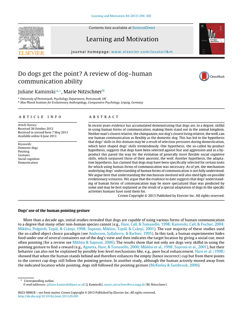 Do Dogs Get The Point - A Review of Dog-Human Communication Ability ...