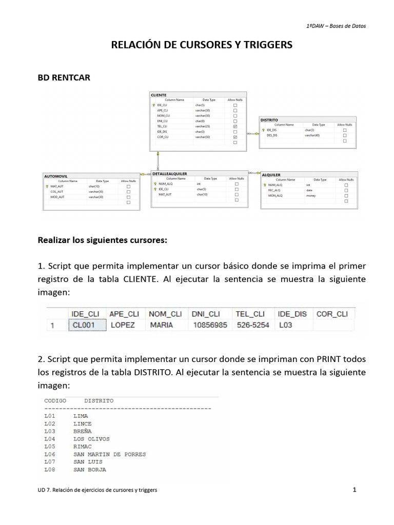 UD7. Relación Cursores y Disparadores | PDF | Informática | Bases de datos