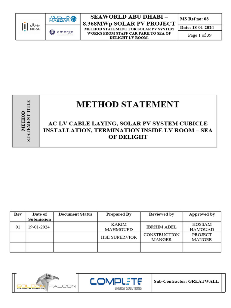 0 Swadc-Eme-Gfts-Ces-Mos-08-Solar PV System Works Staff Carpark To Sod-Rev00 | PDF ...