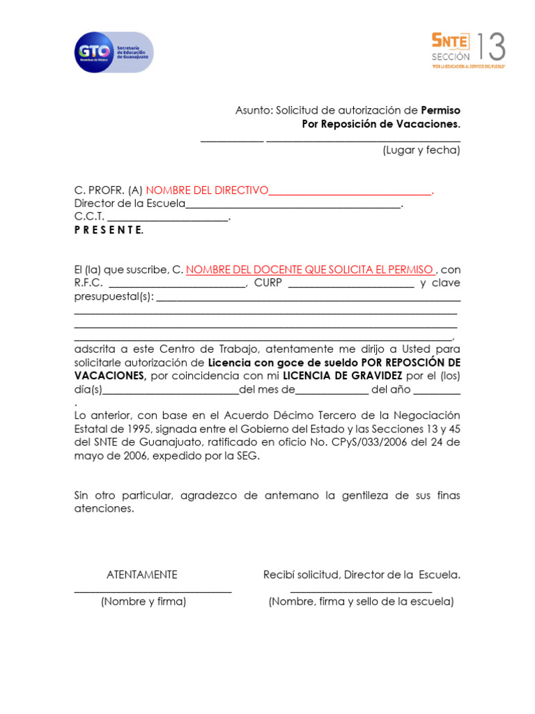 Formatos SNTE Reposicion y Lactancia | PDF | Derecho