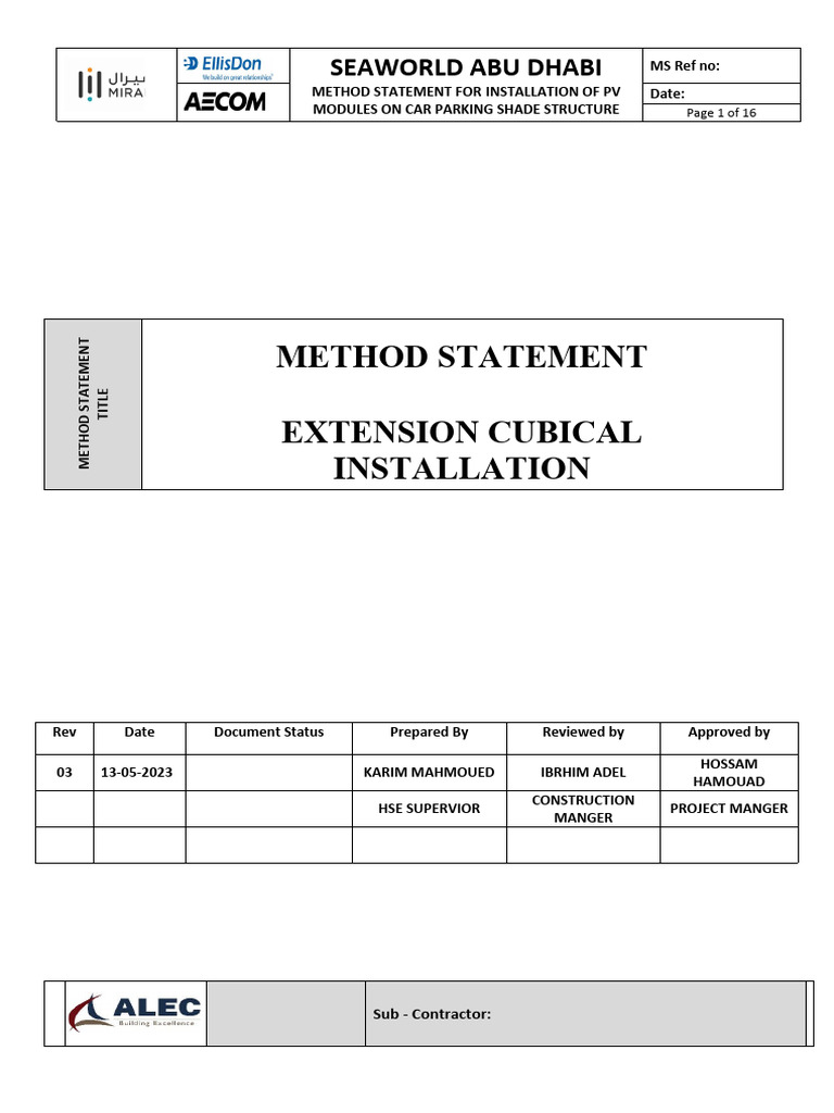 MOS-Extension Cubicles Installation - Seaworld | PDF | Safety | Waste