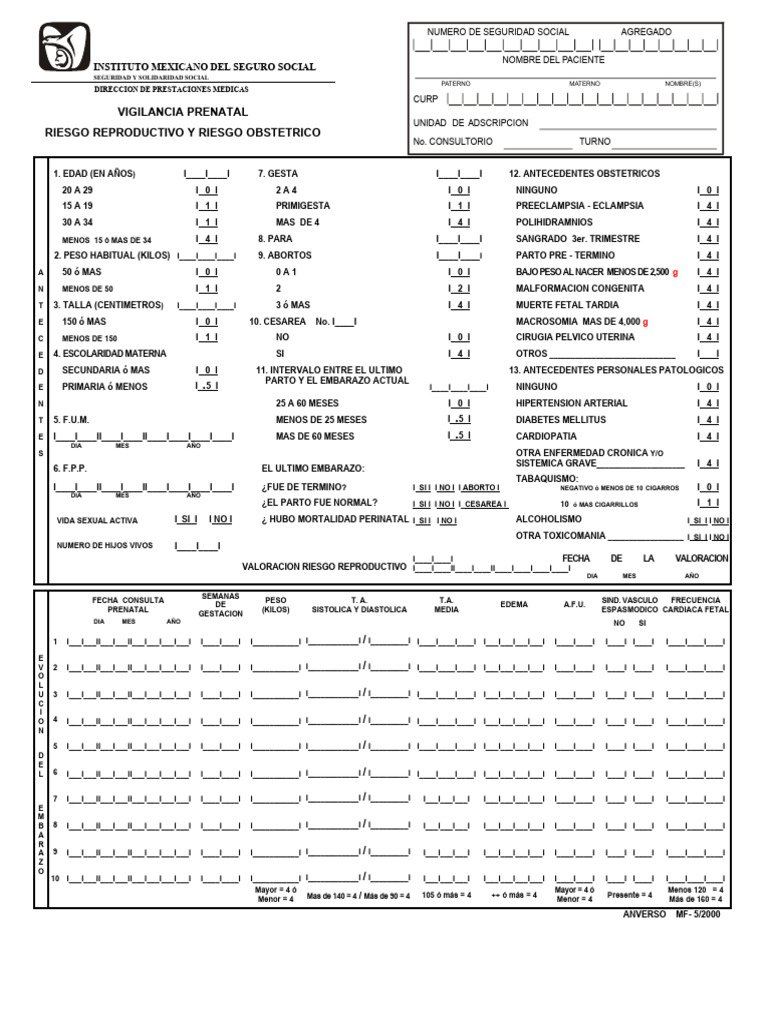 Formato MF-5 | PDF | El embarazo | Enfermedades cardiovasculares