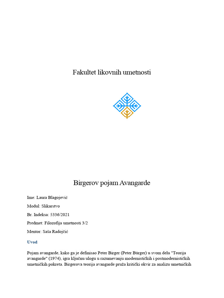 Birgerov Pojam Avangarde | PDF