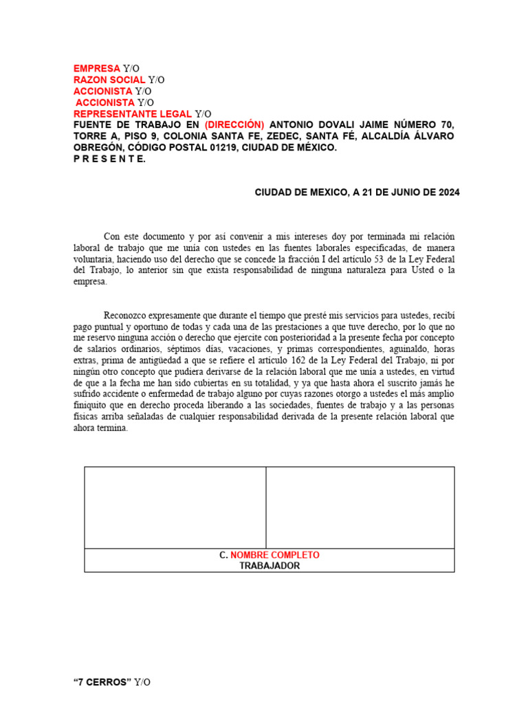 Modelo de Renuncia | PDF | México | Derecho laboral