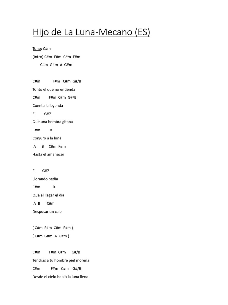 Hijo de La Luna (Letra y Cifrado) | PDF