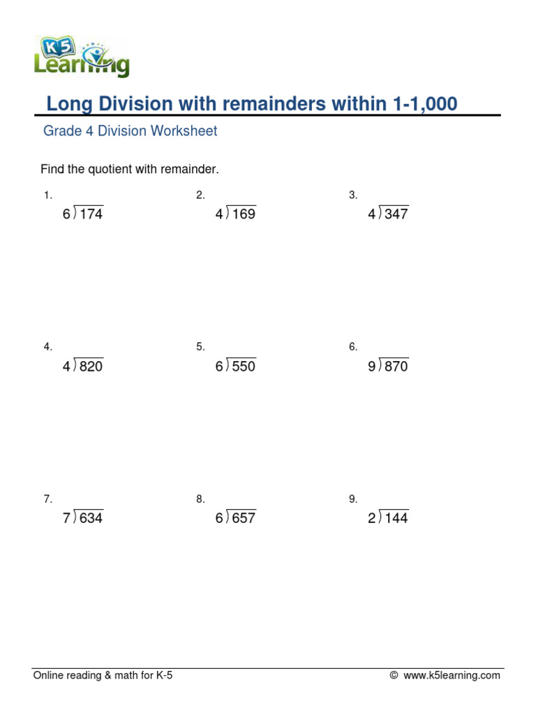 Grade 4 Long Division Worksheets | PDF | Discrete Mathematics ...