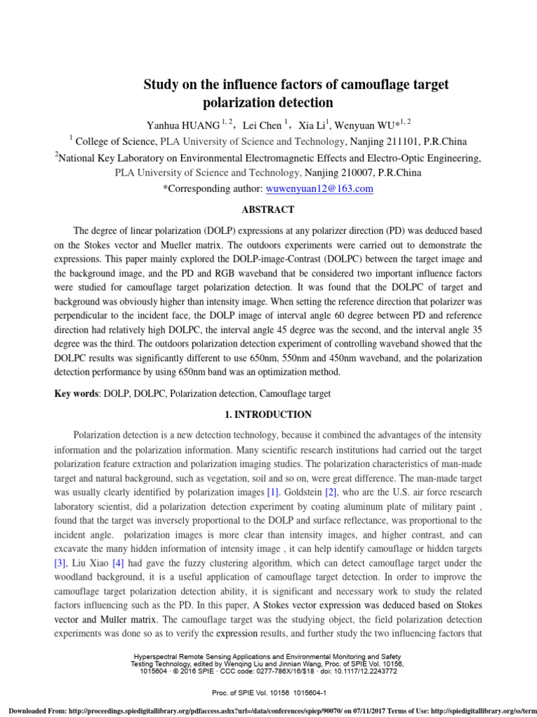 2016 Study on the influence factors of camouflage target polarization detection | PDF ...
