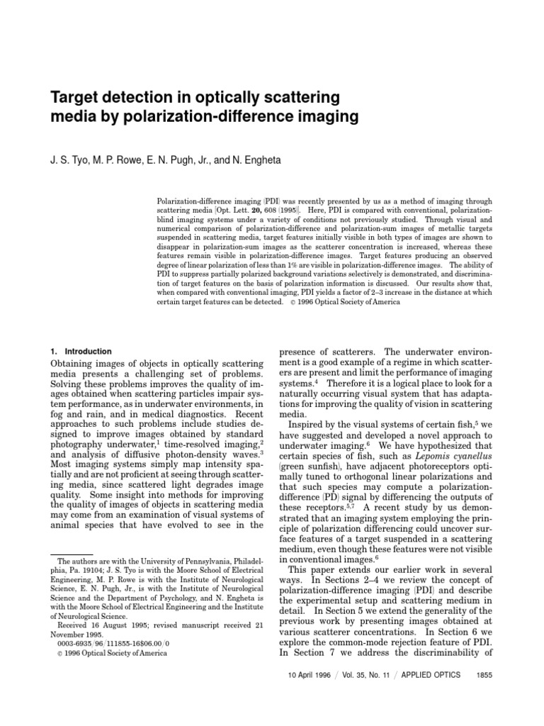 Target Detection in Optically Scattering | PDF | Polarization (Waves) | Attenuation