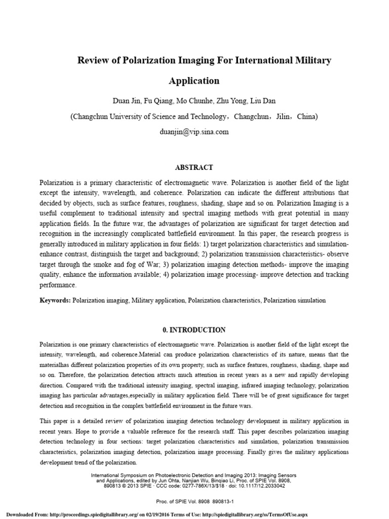 Review of Polarization Imaging For International Military Application ...
