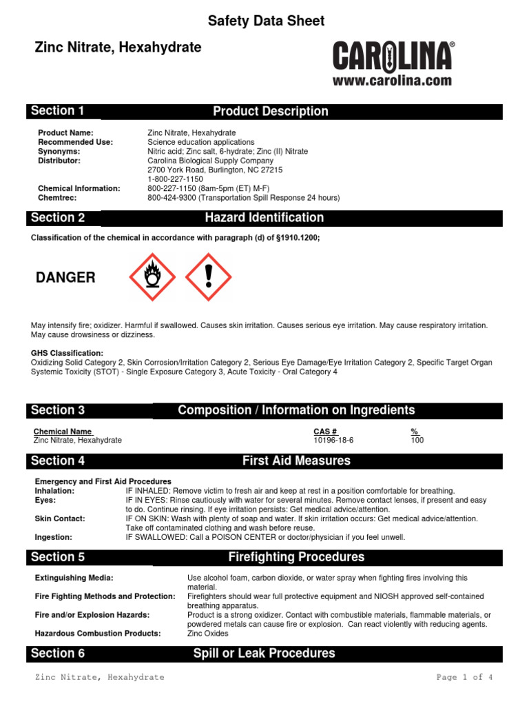 Zinc Nitrate | PDF | Personal Protective Equipment | Occupational Safety And Health