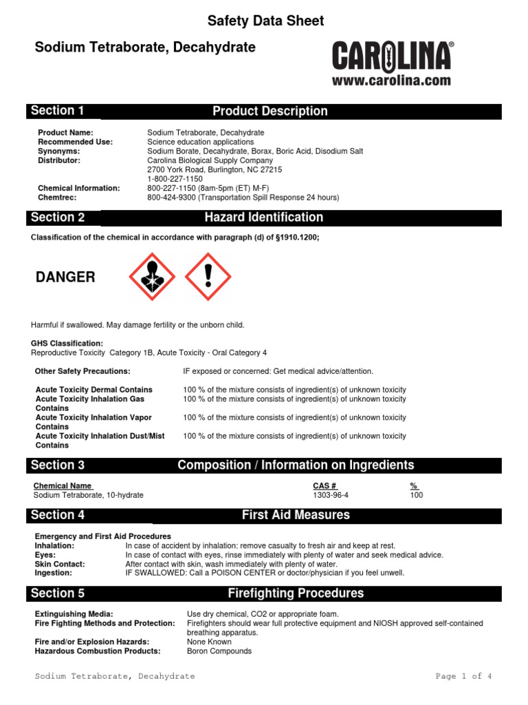 Sodium Borate Powder | PDF | Toxicity | Resource Conservation And ...