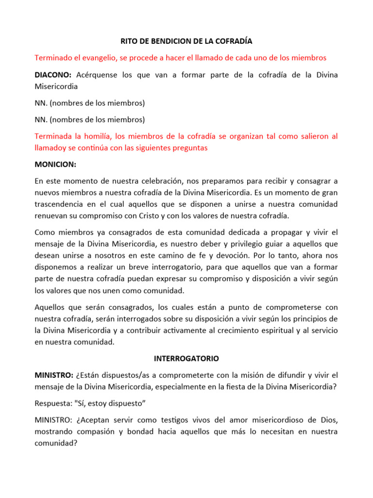 Rito de Bendicion de La Cofradía | PDF | Misericordia | Divinidad
