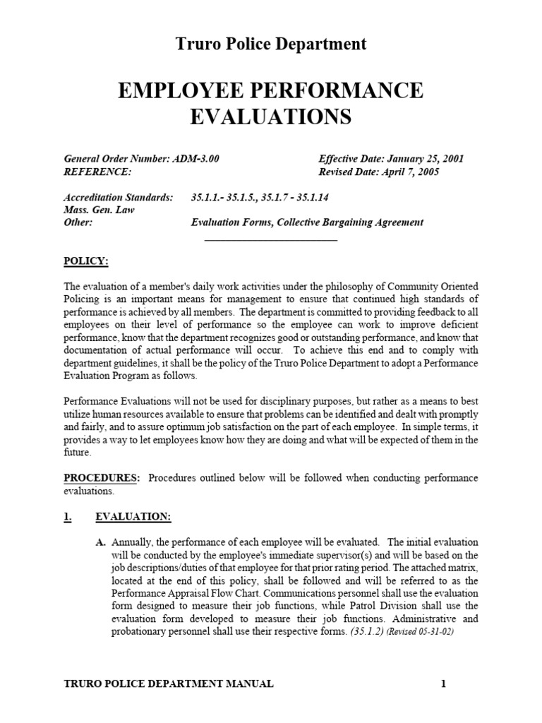Truro Police Dept Employee Performance Evaluations | PDF | Performance Appraisal | Leadership