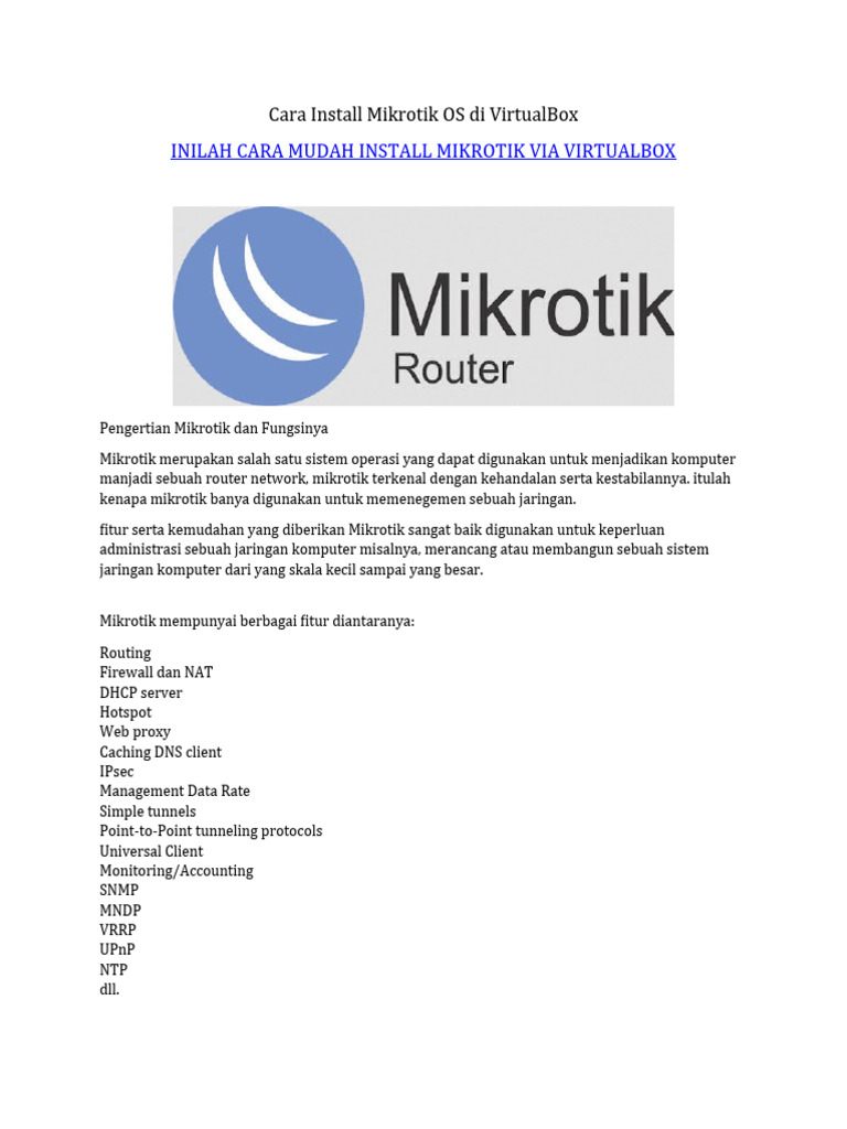 Cara Install Mikrotik OS Di VirtualBox | PDF