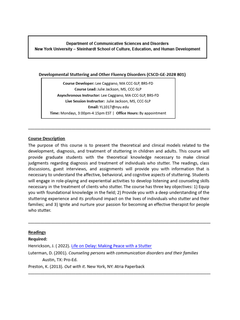 Speech@NYU Developmental Stuttering and Other Fluency Disorders ...