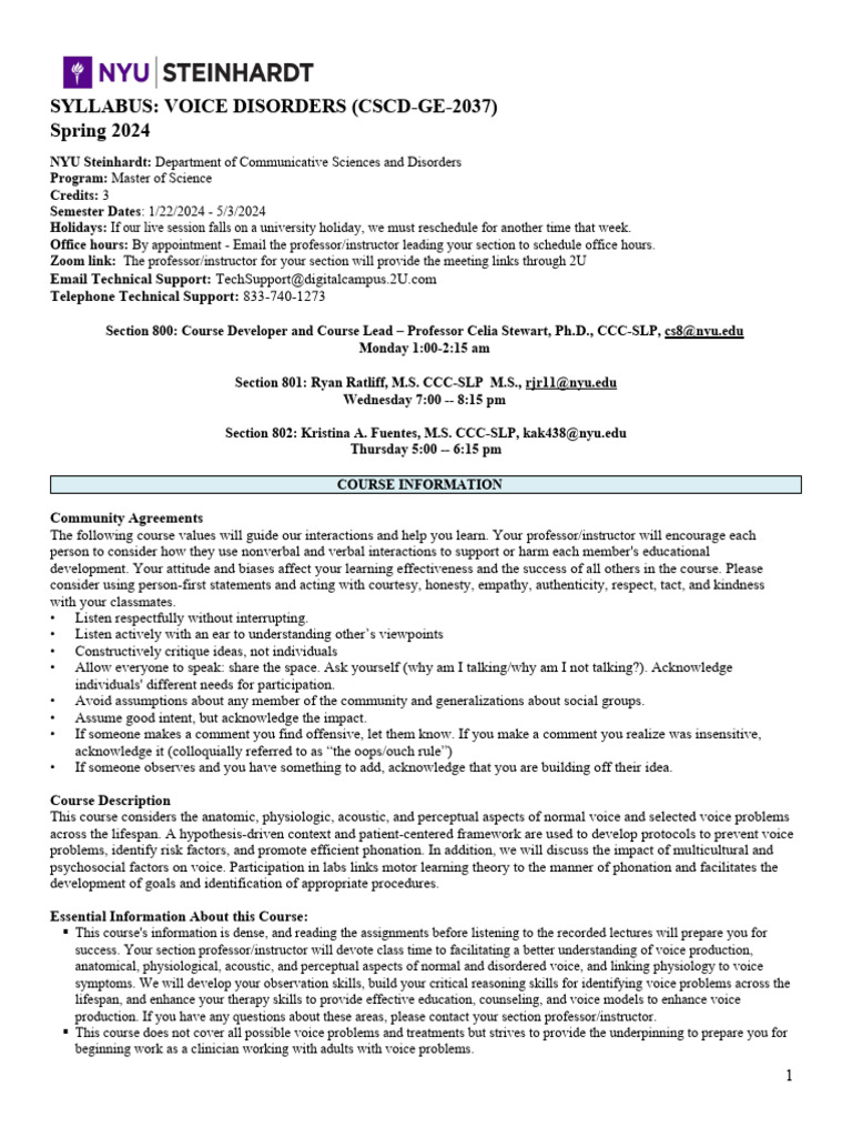 Syllabus 2024 Spring Online-1 | PDF | Human Voice | Academic Integrity