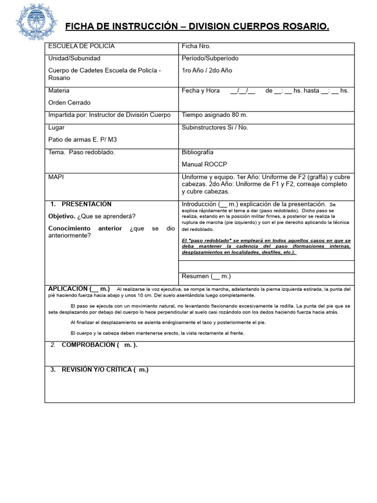 Instrucción de Paso Redoblado Policía | PDF