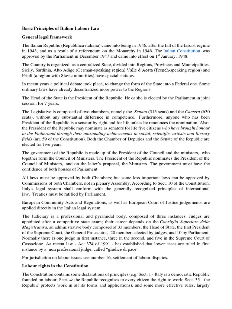 Italian Labour Law Overview | PDF | Employment | Overtime