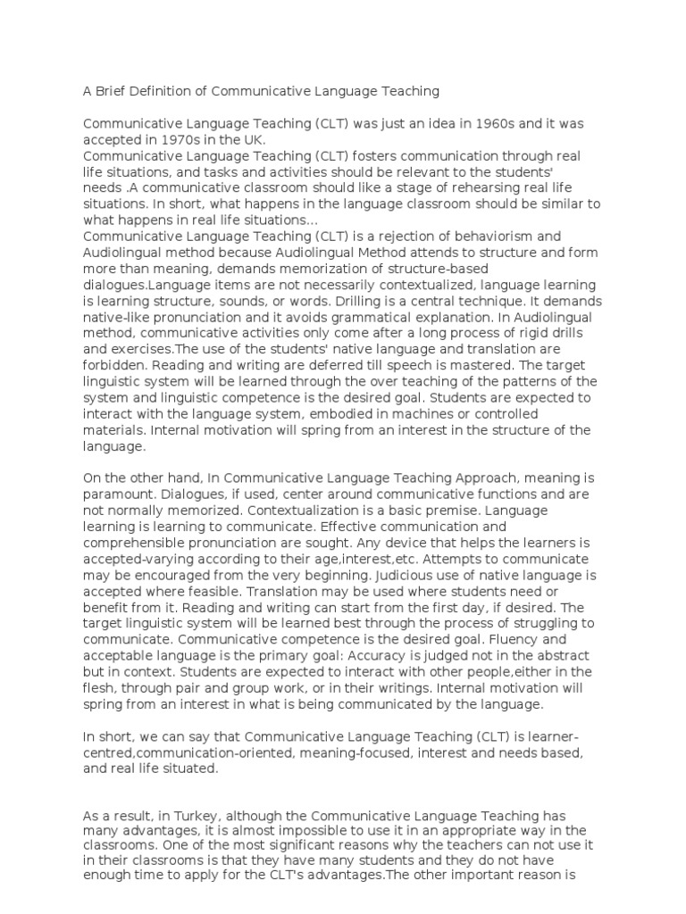 A Brief Definition of Communicative Language Teaching - Senol Deniz ...