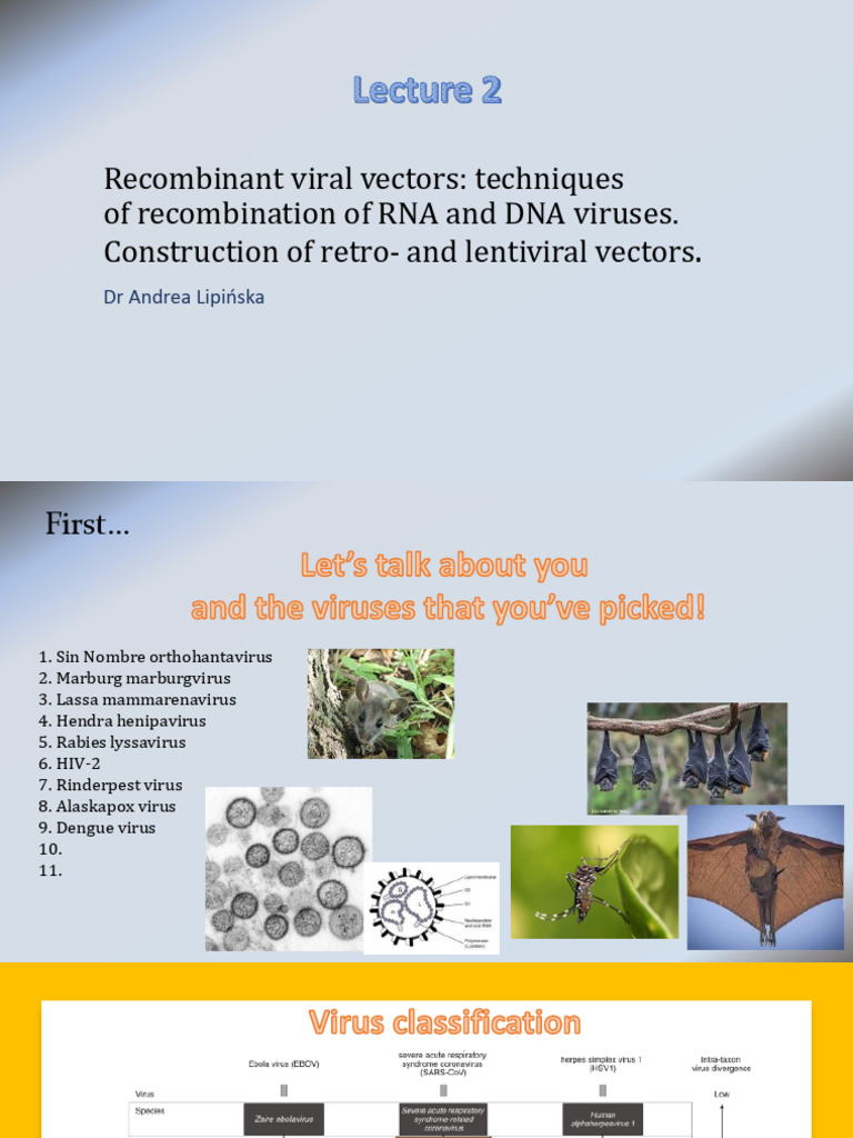 S-DISCO Lecture 2 Recombinant viral vectors techniques of recombination of RNA and DNA viruses ...