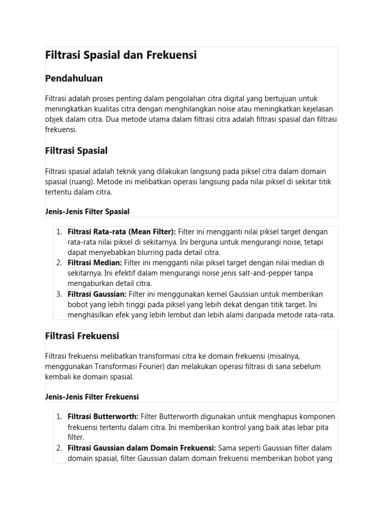 Perbandingan Filtrasi Spasial dan Frekuensi | PDF