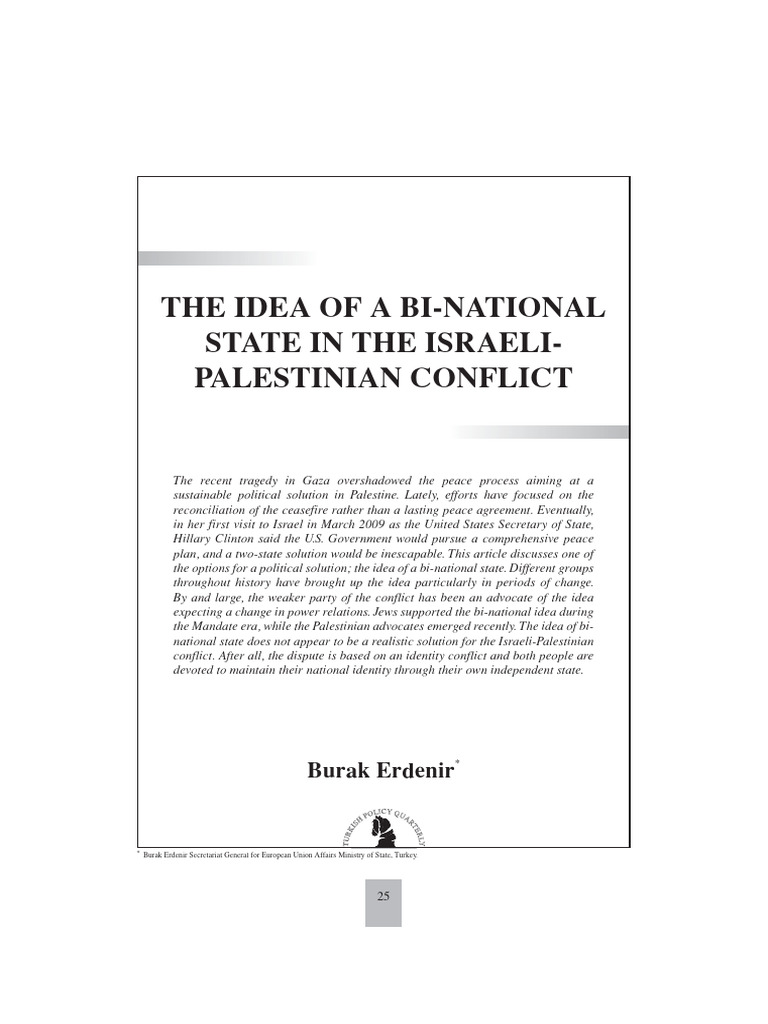 The Idea of A Bi National State in The Israeli Palestinian Conflict ...