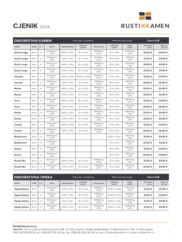 Rustik Kamen Cjenik | PDF