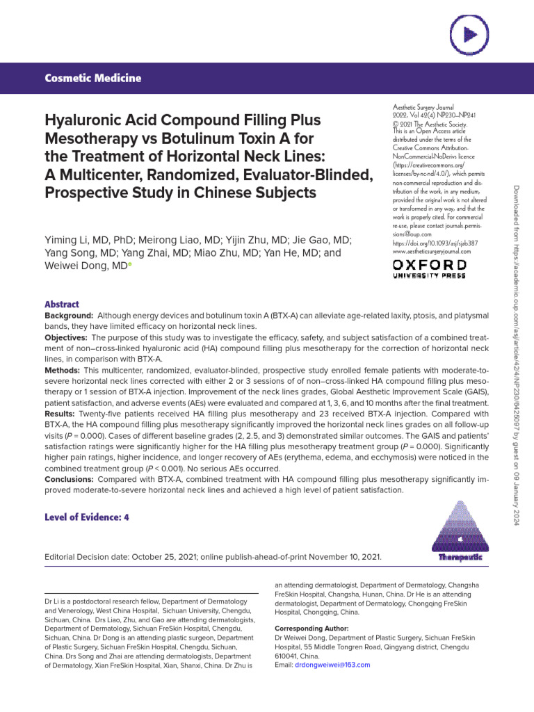 Hyaluronic Acid Vs Botox | PDF | Botulinum Toxin | Clinical Medicine