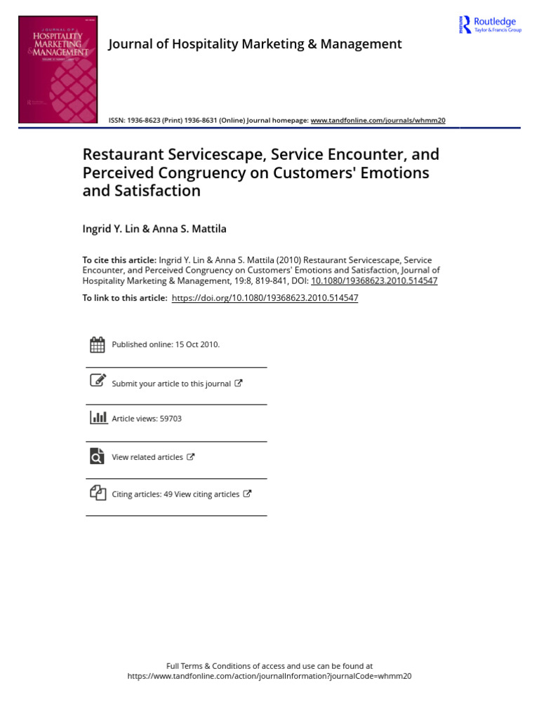 Restaurant Servicescape Service Encounter and Perceived Congruency On ...