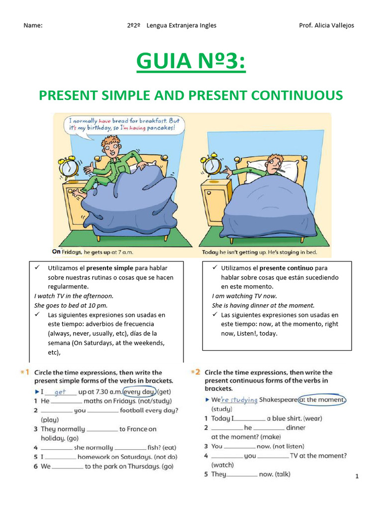 Guia Nº3 Present Simple and Continuous | PDF