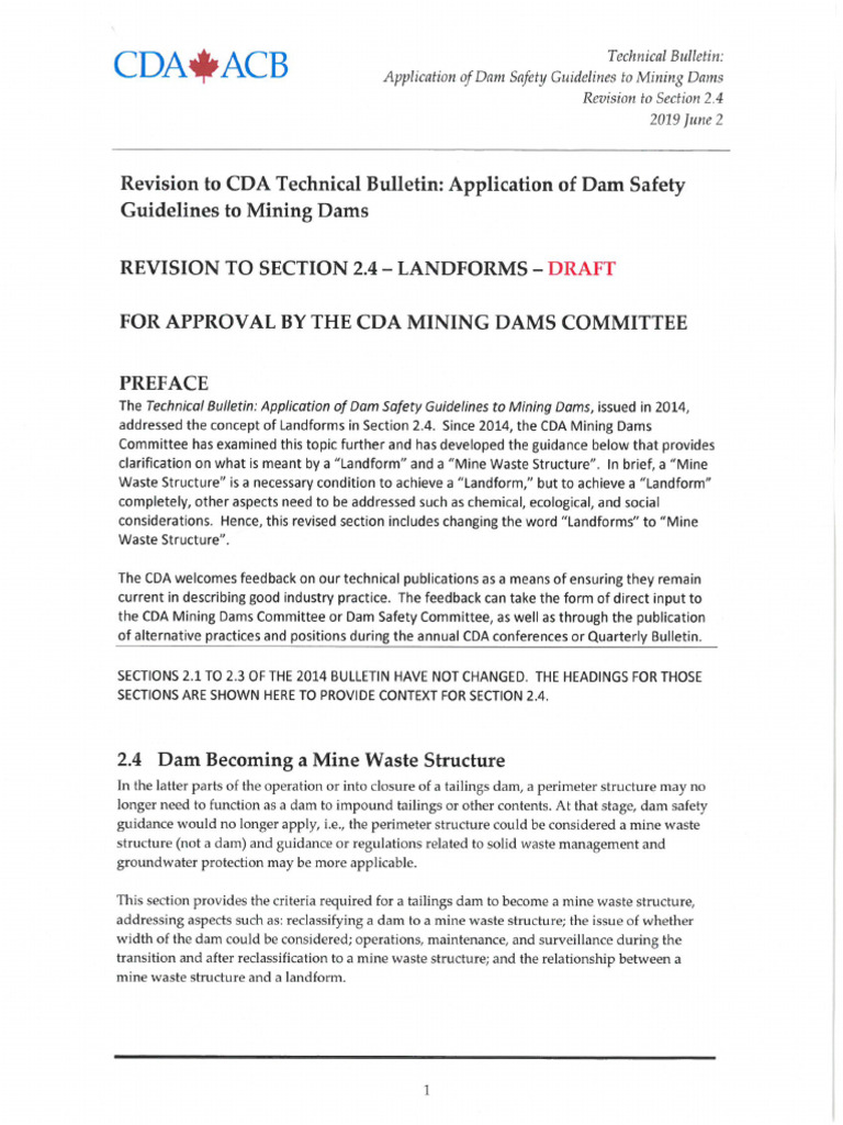 CDA Technical Bulletin - Application of Dam Safety Guidelines To Mining ...