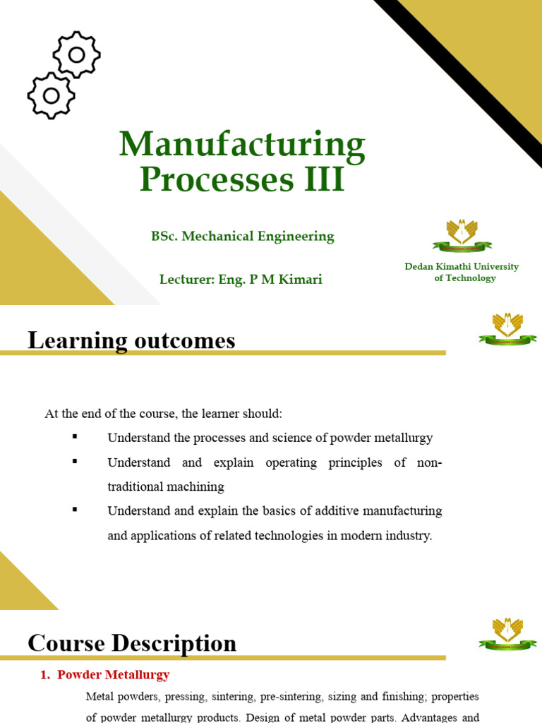 EMG 1206 Powder Metallurgy Notes 2023 | PDF | Electrochemistry | Machining
