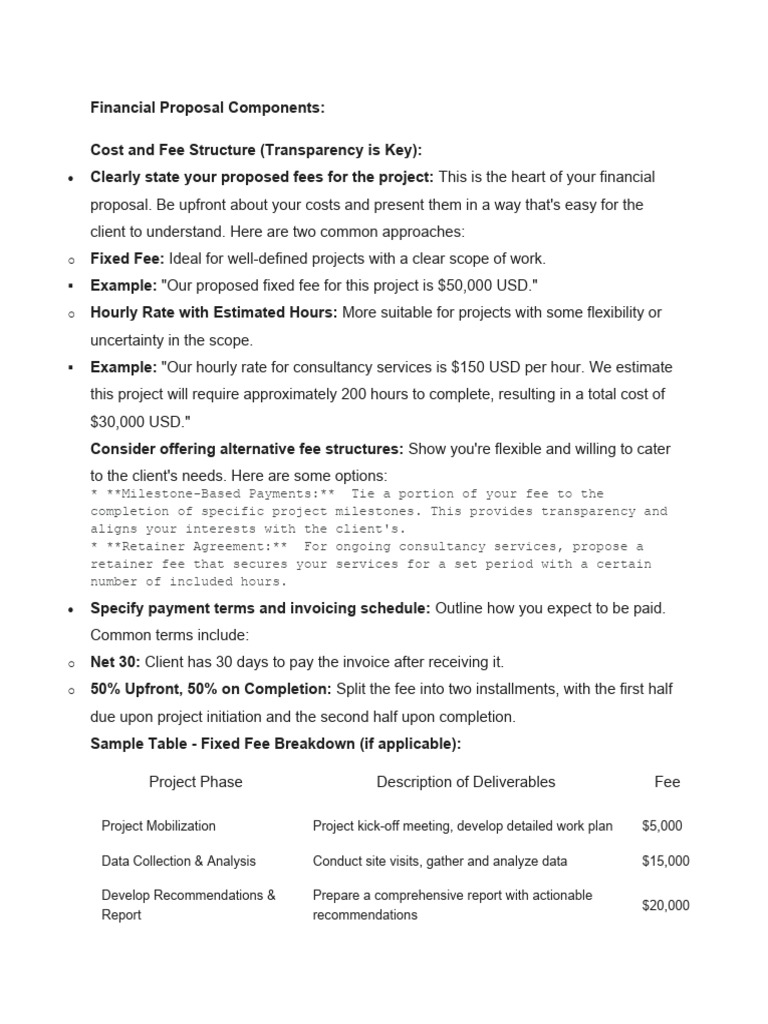 Financial Proposal Components | PDF | Consultant | Fee
