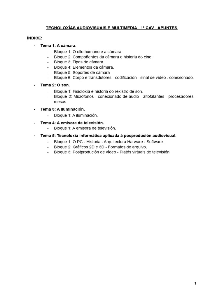 Tecnoloxias Audiovisuais e Multimedia 1o Cav Apuntes | PDF