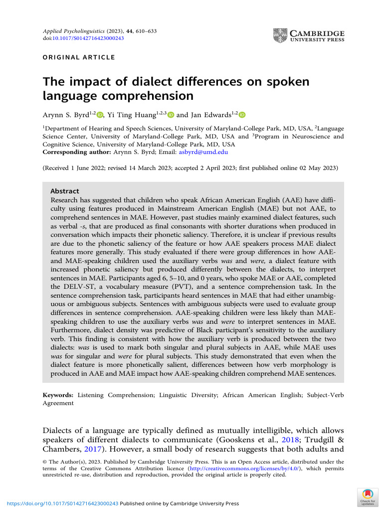 The Impact of Dialect Differences On Spoken Language Comprehension | PDF | Morphology ...
